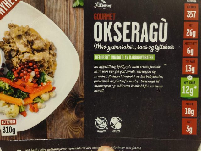 Næringsinnhold i Gourmet Okseragu med grønnsaker, saus og tyttebær