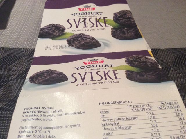 Næringsinnhold i Yoghurt -sviske